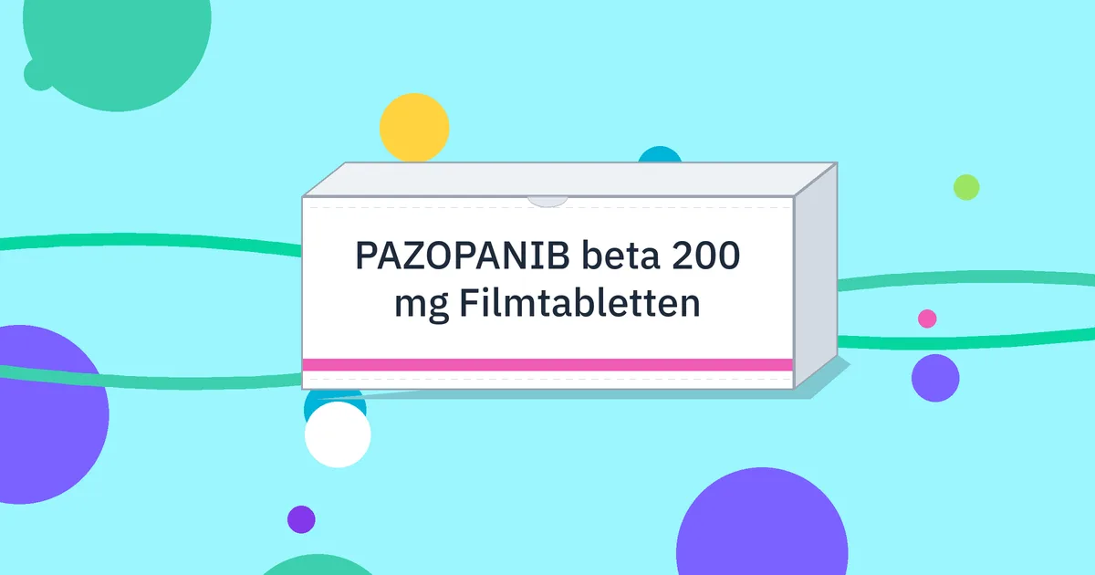 Symbolbild: Packung mit der Aufschrift PAZOPANIB beta 200 mg Filmtabletten (PZN 19182587) – Verfügbarkeit und Bezug in Apotheken in Frankfurt am Main