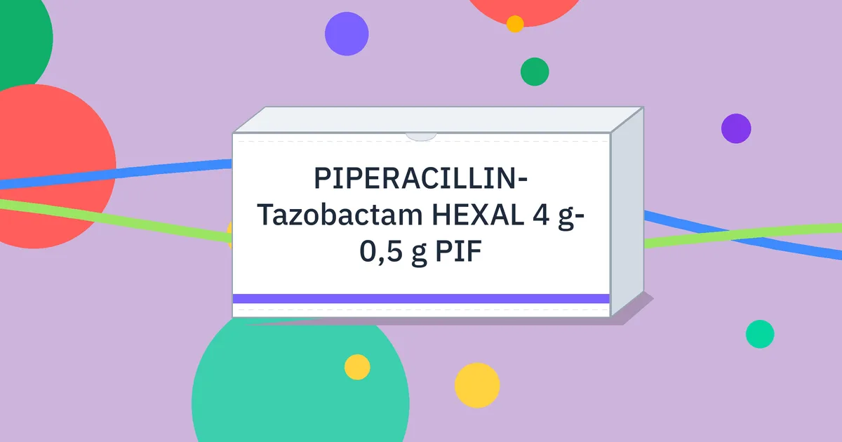 Symbolbild: Packung mit der Aufschrift PIPERACILLIN-Tazobactam HEXAL 4 g-0,5 g PIF (PZN 11516617) – Verfügbarkeit und Bezug in Apotheken in Frankfurt am Main