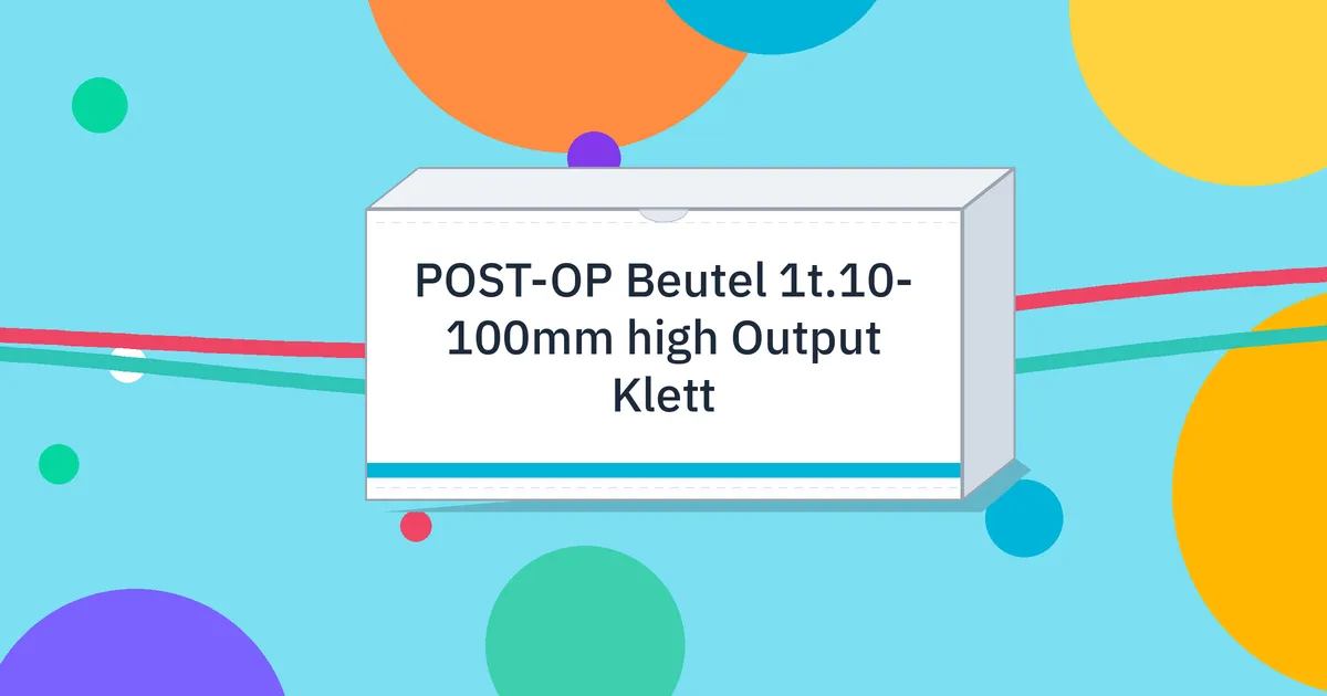 Symbolbild: Packung mit der Aufschrift POST-OP Beutel 1t.10-100mm high Output Klett (PZN 19296902) – Verfügbarkeit und Bezug in Apotheken in Frankfurt am Main