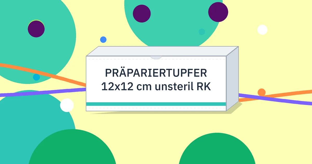 Symbolbild: Packung mit der Aufschrift PRÄPARIERTUPFER 12x12 cm unsteril RK (PZN 01363845) – Verfügbarkeit und Bezug in Apotheken in Frankfurt am Main