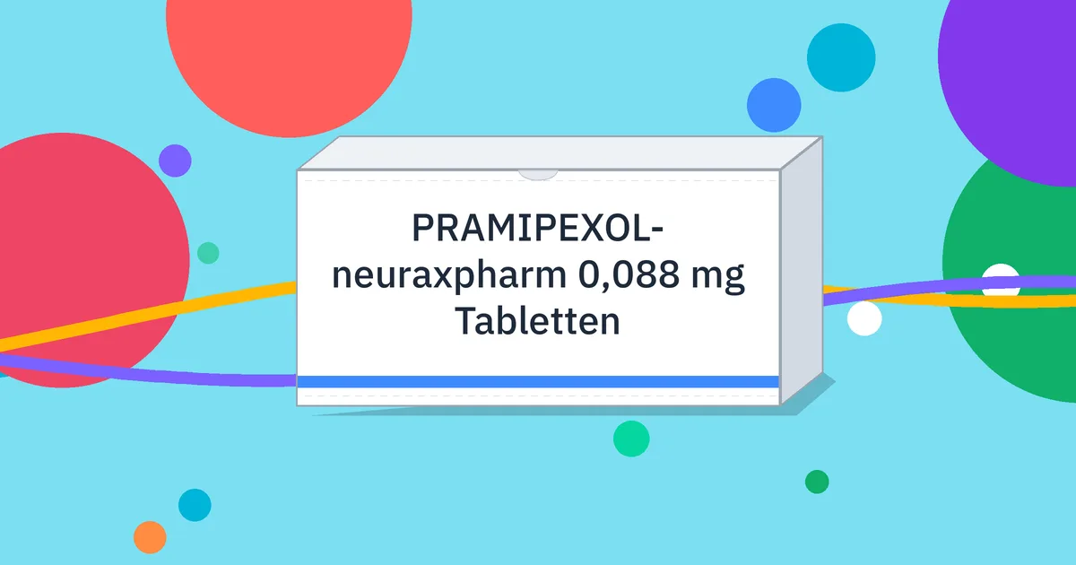 Symbolbild: Packung mit der Aufschrift PRAMIPEXOL-neuraxpharm 0,088 mg Tabletten (PZN 11481391) – Verfügbarkeit und Bezug in Apotheken in Frankfurt am Main