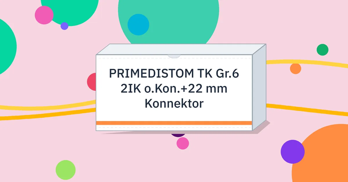 Symbolbild: Packung mit der Aufschrift PRIMEDISTOM TK Gr.6 2IK o.Kon.+22 mm Konnektor (PZN 10229850) – Verfügbarkeit und Bezug in Apotheken in Frankfurt am Main