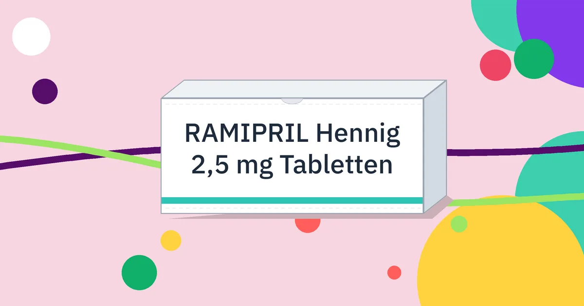 Symbolbild: Packung mit der Aufschrift RAMIPRIL Hennig 2,5 mg Tabletten (PZN 19506713) – Verfügbarkeit und Bezug in Apotheken in Frankfurt am Main
