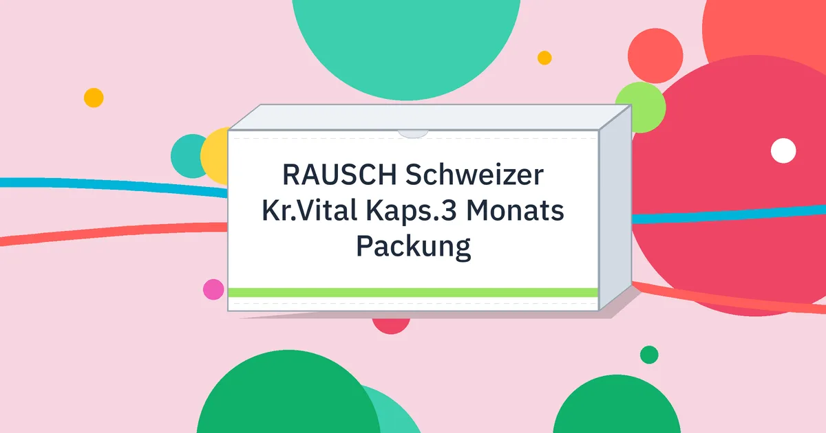 Symbolbild: Packung mit der Aufschrift RAUSCH Schweizer Kr.Vital Kaps.3 Monats Packung (PZN 09218918) – Verfügbarkeit und Bezug in Apotheken in Frankfurt am Main