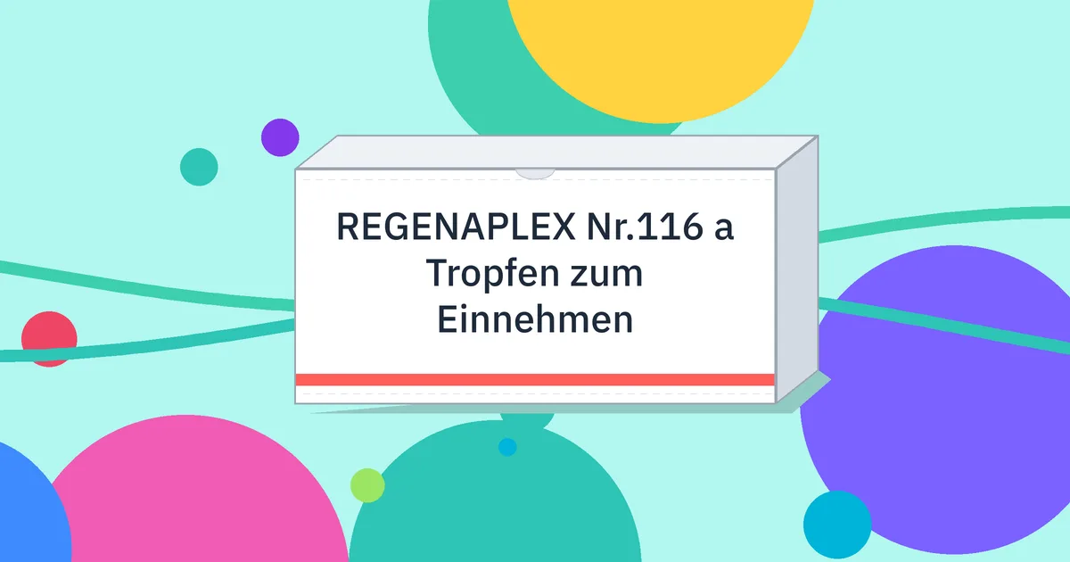 Symbolbild: Packung mit der Aufschrift REGENAPLEX Nr.116 a Tropfen zum Einnehmen (PZN 02643699) – Verfügbarkeit und Bezug in Apotheken in Frankfurt am Main