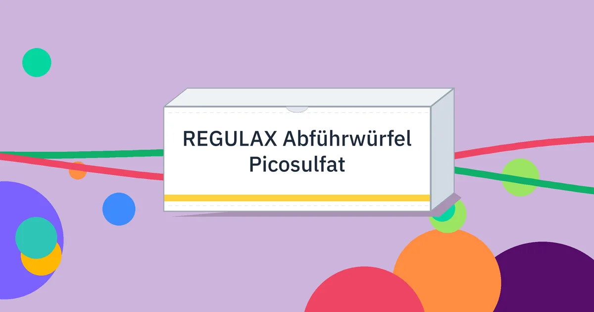 Symbolbild: Packung mit der Aufschrift REGULAX Abführwürfel Picosulfat (PZN 03390639) – Verfügbarkeit und Bezug in Apotheken in Frankfurt am Main