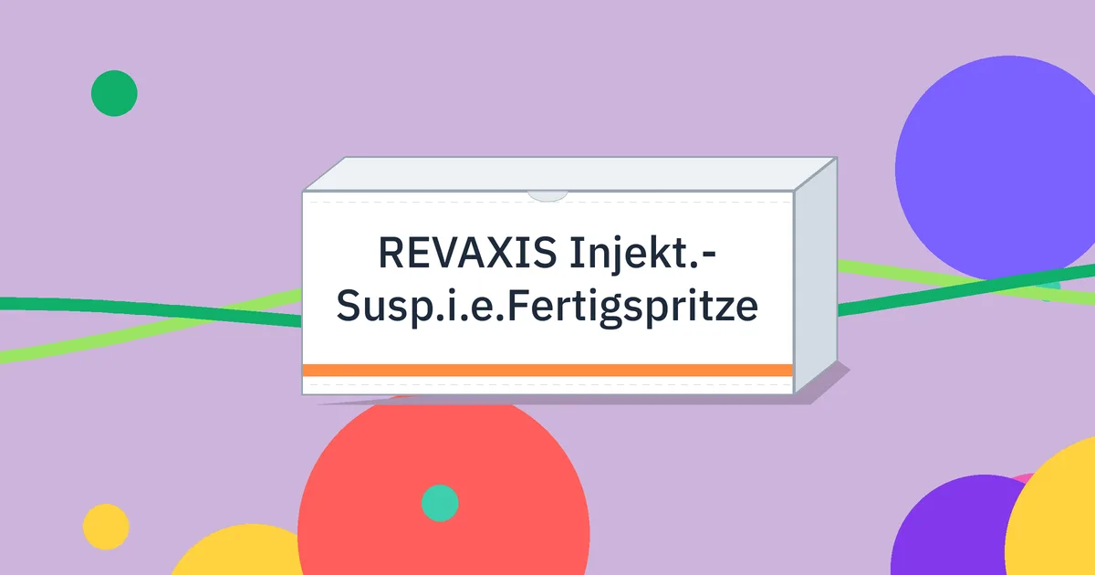 Symbolbild: Packung mit der Aufschrift REVAXIS Injekt.-Susp.i.e.Fertigspritze (PZN 06121118) – Verfügbarkeit und Bezug in Apotheken in Frankfurt am Main