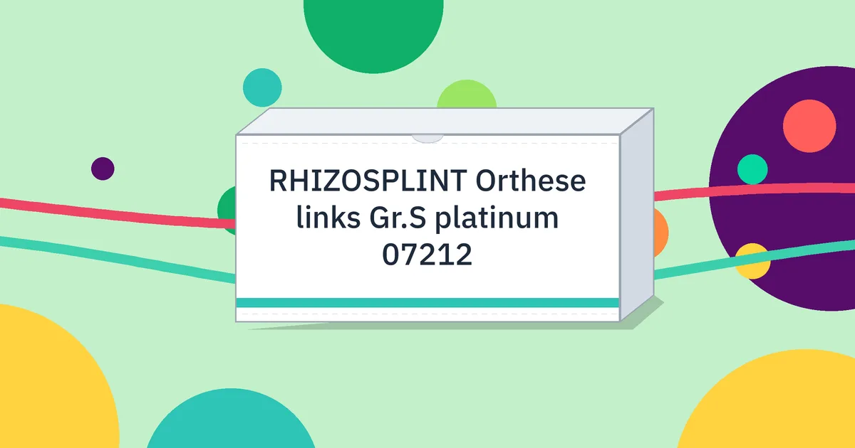 Symbolbild: Packung mit der Aufschrift RHIZOSPLINT Orthese links Gr.S platinum 07212 (PZN 19384687) – Verfügbarkeit und Bezug in Apotheken in Frankfurt am Main