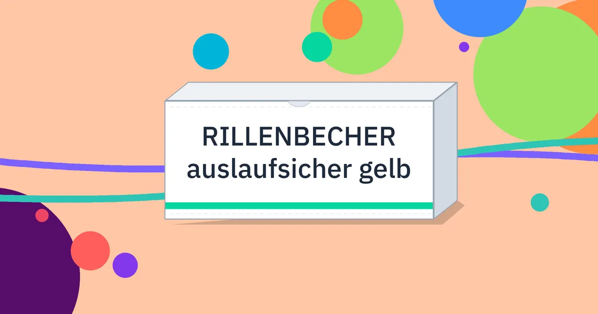 Symbolbild: Packung mit der Aufschrift RILLENBECHER auslaufsicher gelb (PZN 00904061) – Verfügbarkeit und Bezug in Apotheken in Frankfurt am Main