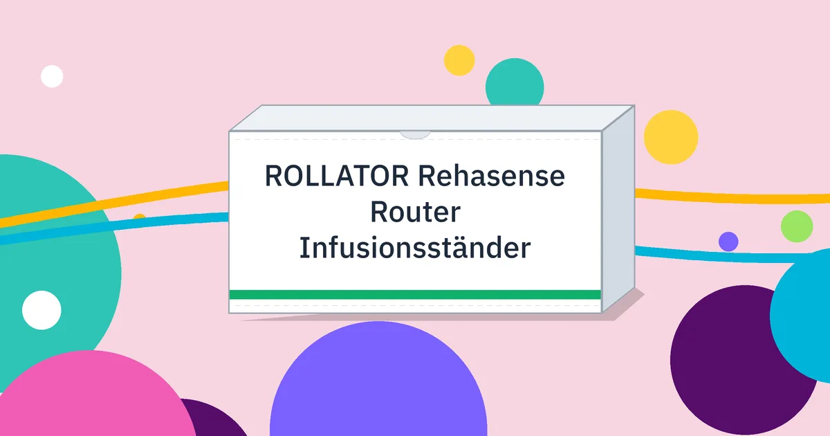 Symbolbild: Packung mit der Aufschrift ROLLATOR Rehasense Router Infusionsständer (PZN 11109496) – Verfügbarkeit und Bezug in Apotheken in Frankfurt am Main
