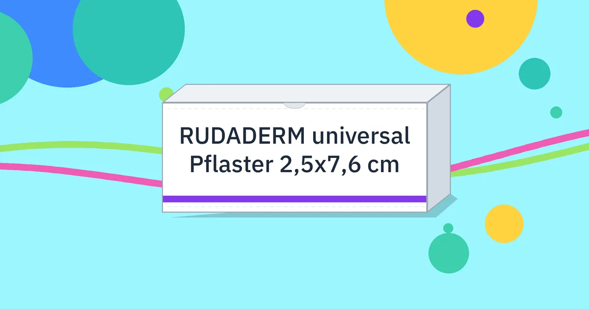 Symbolbild: Packung mit der Aufschrift RUDADERM universal Pflaster 2,5x7,6 cm (PZN 15879340) – Verfügbarkeit und Bezug in Apotheken in Frankfurt am Main