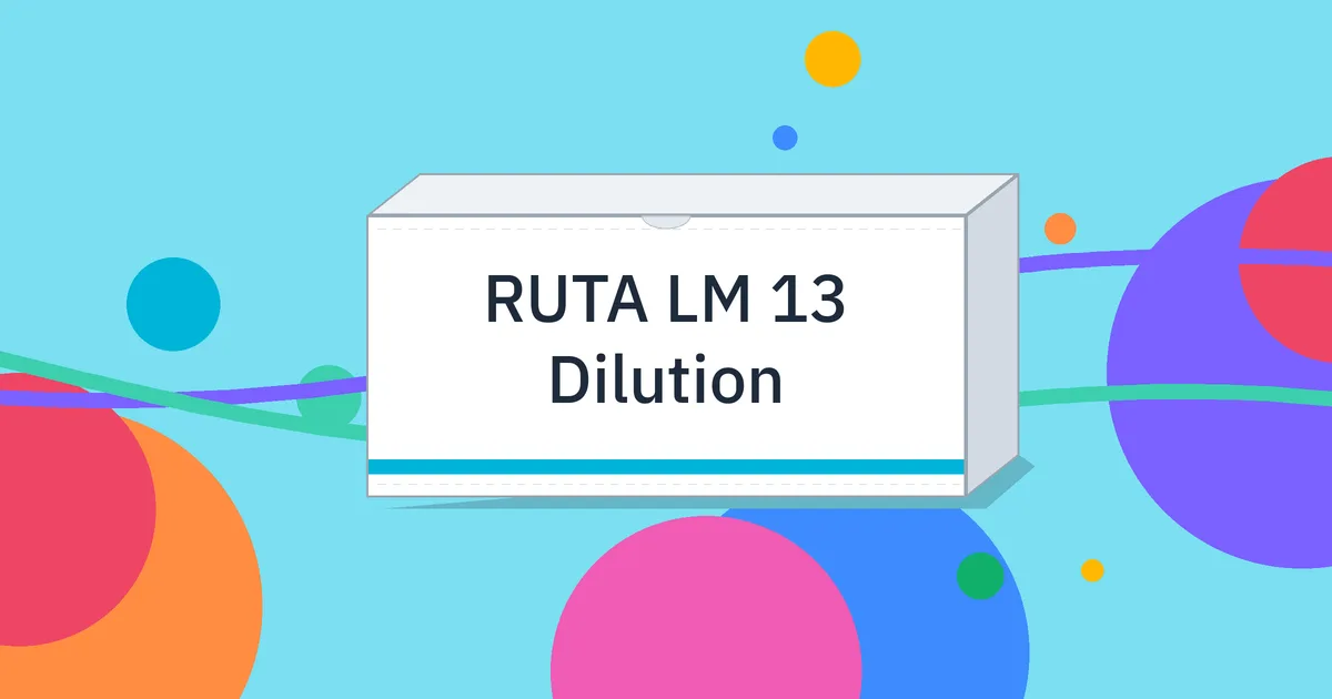 Symbolbild: Packung mit der Aufschrift RUTA LM 13 Dilution (PZN 13173707) – Verfügbarkeit und Bezug in Apotheken in Frankfurt am Main