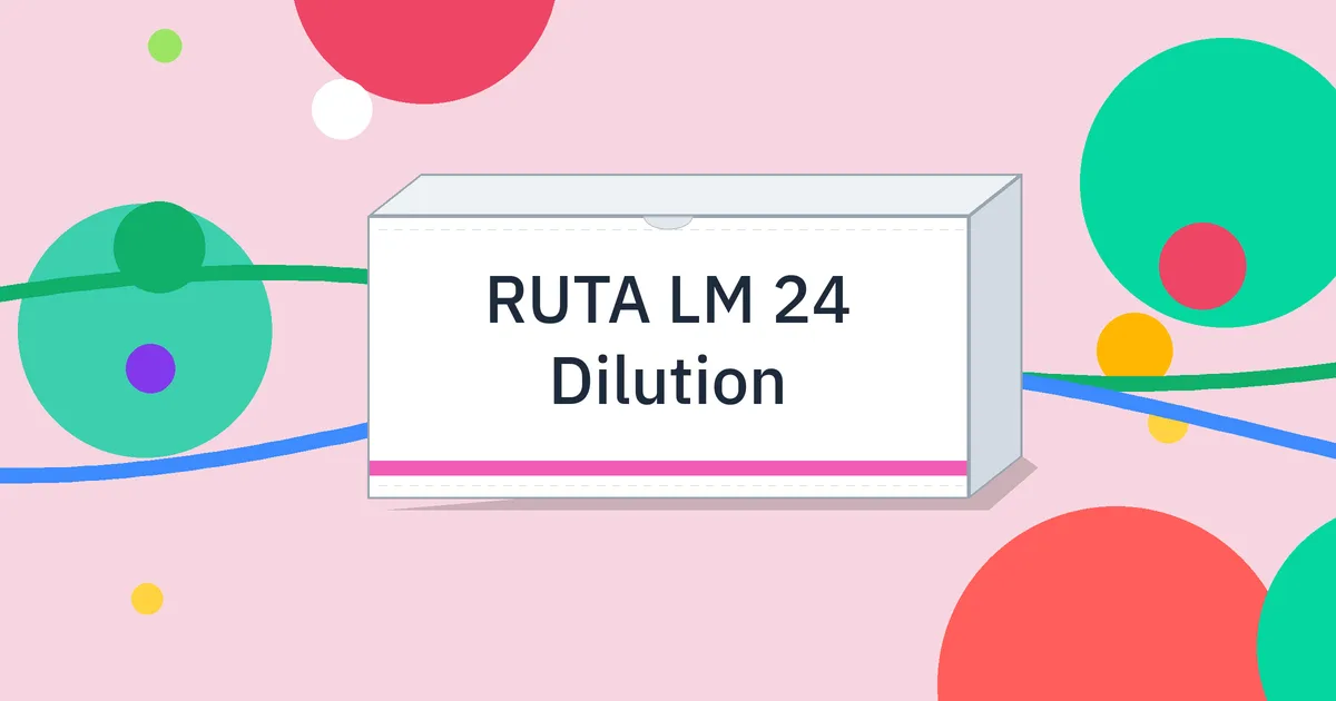 Symbolbild: Packung mit der Aufschrift RUTA LM 24 Dilution (PZN 13173819) – Verfügbarkeit und Bezug in Apotheken in Frankfurt am Main