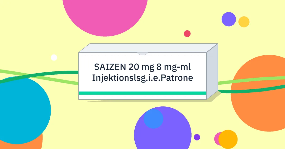 Symbolbild: Packung mit der Aufschrift SAIZEN 20 mg 8 mg-ml Injektionslsg.i.e.Patrone (PZN 07776755) – Verfügbarkeit und Bezug in Apotheken in Frankfurt am Main