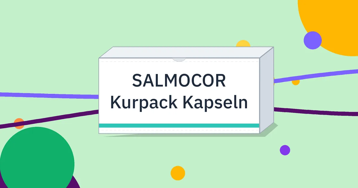 Symbolbild: Packung mit der Aufschrift SALMOCOR Kurpack Kapseln (PZN 07256470) – Verfügbarkeit und Bezug in Apotheken in Frankfurt am Main