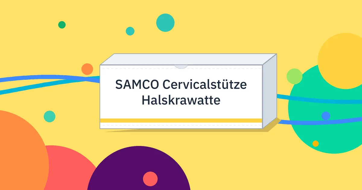 Symbolbild: Packung mit der Aufschrift SAMCO Cervicalstütze Halskrawatte (PZN 09888464) – Verfügbarkeit und Bezug in Apotheken in Frankfurt am Main