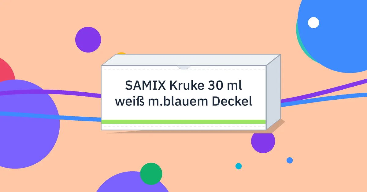Symbolbild: Packung mit der Aufschrift SAMIX Kruke 30 ml weiß m.blauem Deckel (PZN 19987701) – Verfügbarkeit und Bezug in Apotheken in Frankfurt am Main