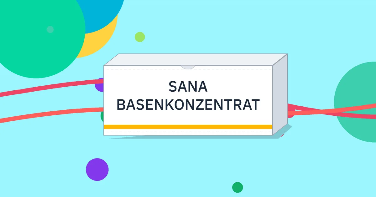 Symbolbild: Packung mit der Aufschrift SANA BASENKONZENTRAT (PZN 12870410) – Verfügbarkeit und Bezug in Apotheken in Frankfurt am Main