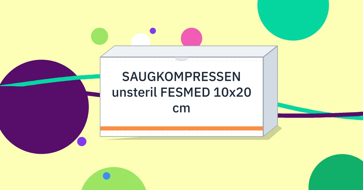 Symbolbild: Packung mit der Aufschrift SAUGKOMPRESSEN unsteril FESMED 10x20 cm (PZN 19231127) – Verfügbarkeit und Bezug in Apotheken in Frankfurt am Main