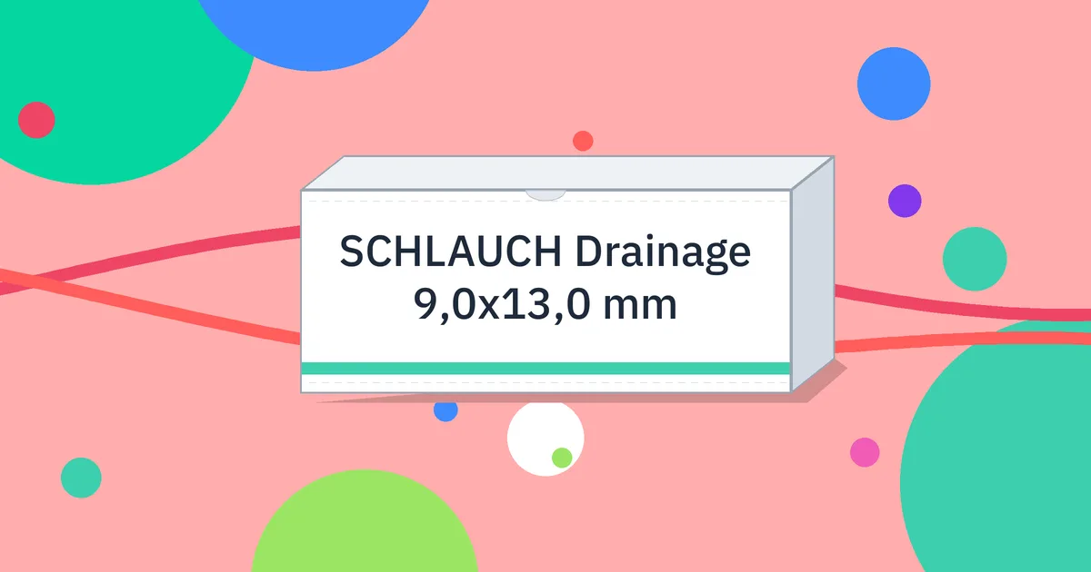 Symbolbild: Packung mit der Aufschrift SCHLAUCH Drainage 9,0x13,0 mm (PZN 02443635) – Verfügbarkeit und Bezug in Apotheken in Frankfurt am Main
