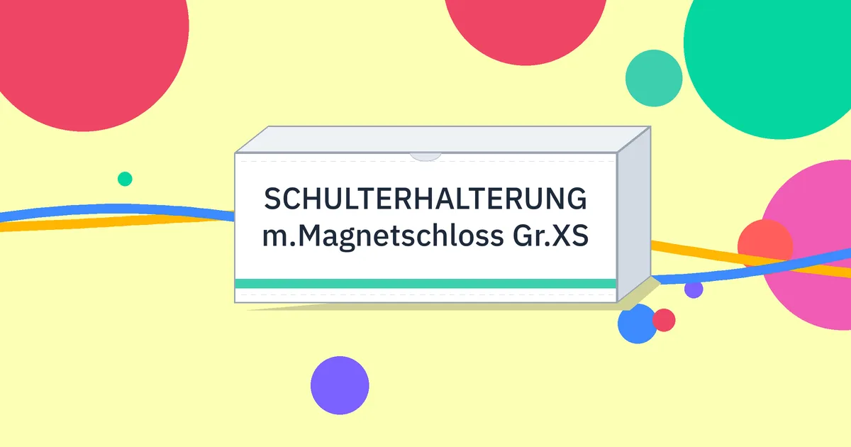 Symbolbild: Packung mit der Aufschrift SCHULTERHALTERUNG m.Magnetschloss Gr.XS (PZN 09167776) – Verfügbarkeit und Bezug in Apotheken in Frankfurt am Main