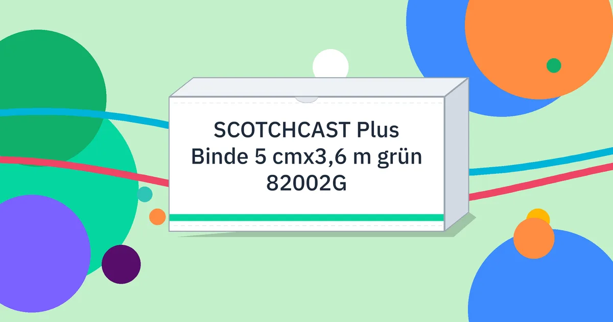 Symbolbild: Packung mit der Aufschrift SCOTCHCAST Plus Binde 5 cmx3,6 m grün 82002G (PZN 02698513) – Verfügbarkeit und Bezug in Apotheken in Frankfurt am Main