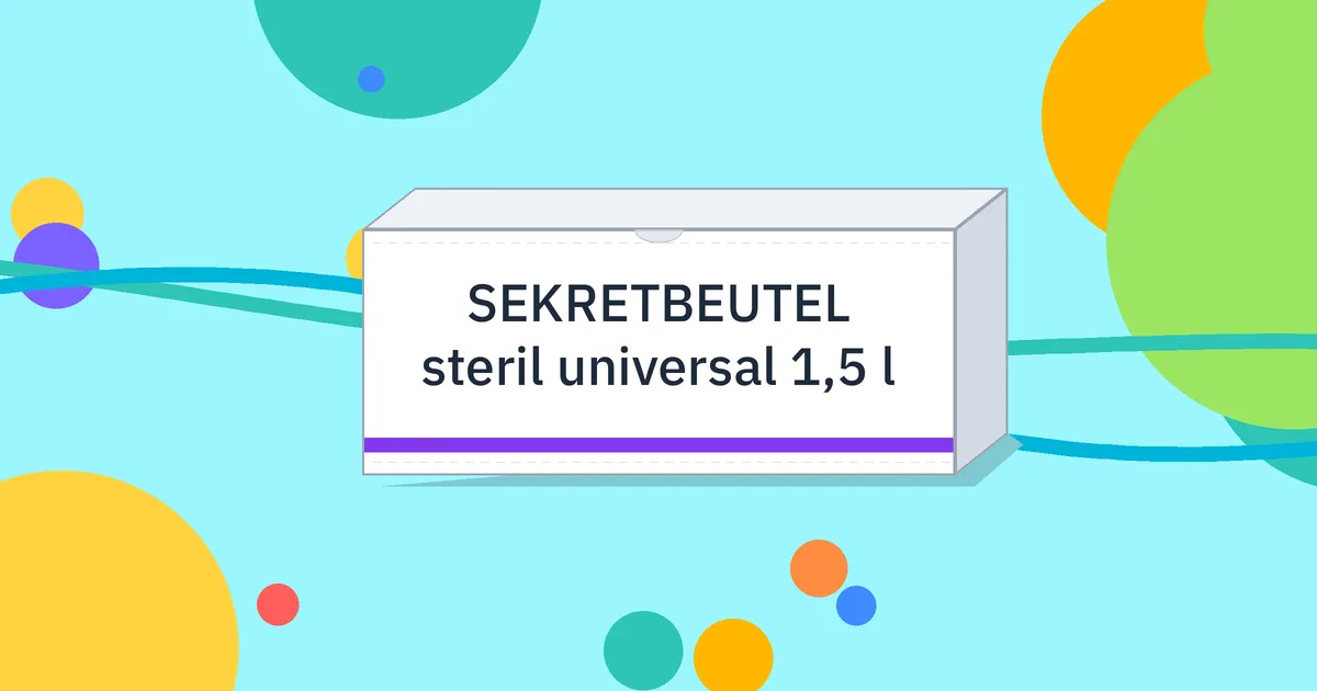 Symbolbild: Packung mit der Aufschrift SEKRETBEUTEL steril universal 1,5 l (PZN 14268887) – Verfügbarkeit und Bezug in Apotheken in Frankfurt am Main