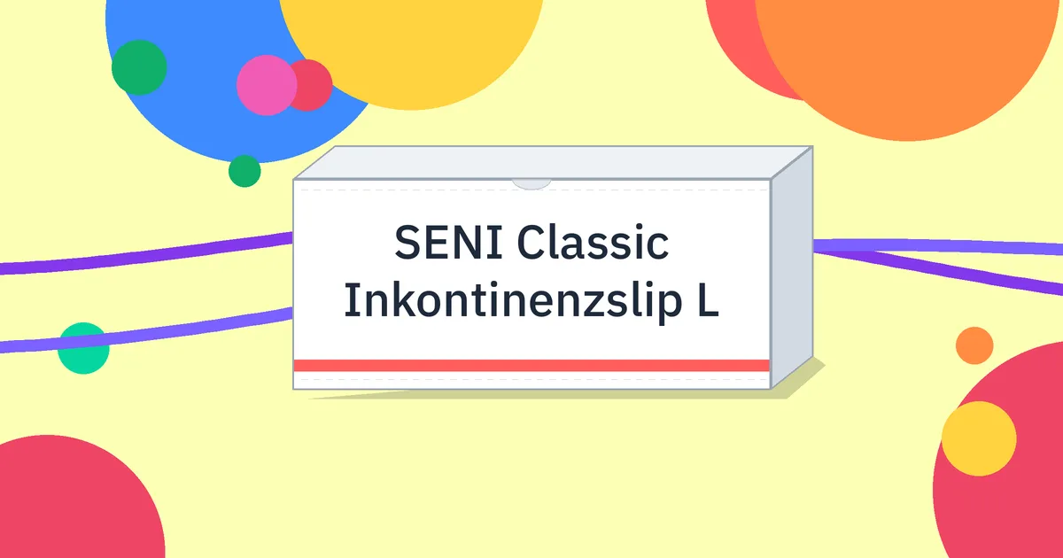 Symbolbild: Packung mit der Aufschrift SENI Classic Inkontinenzslip L (PZN 13334613) – Verfügbarkeit und Bezug in Apotheken in Frankfurt am Main