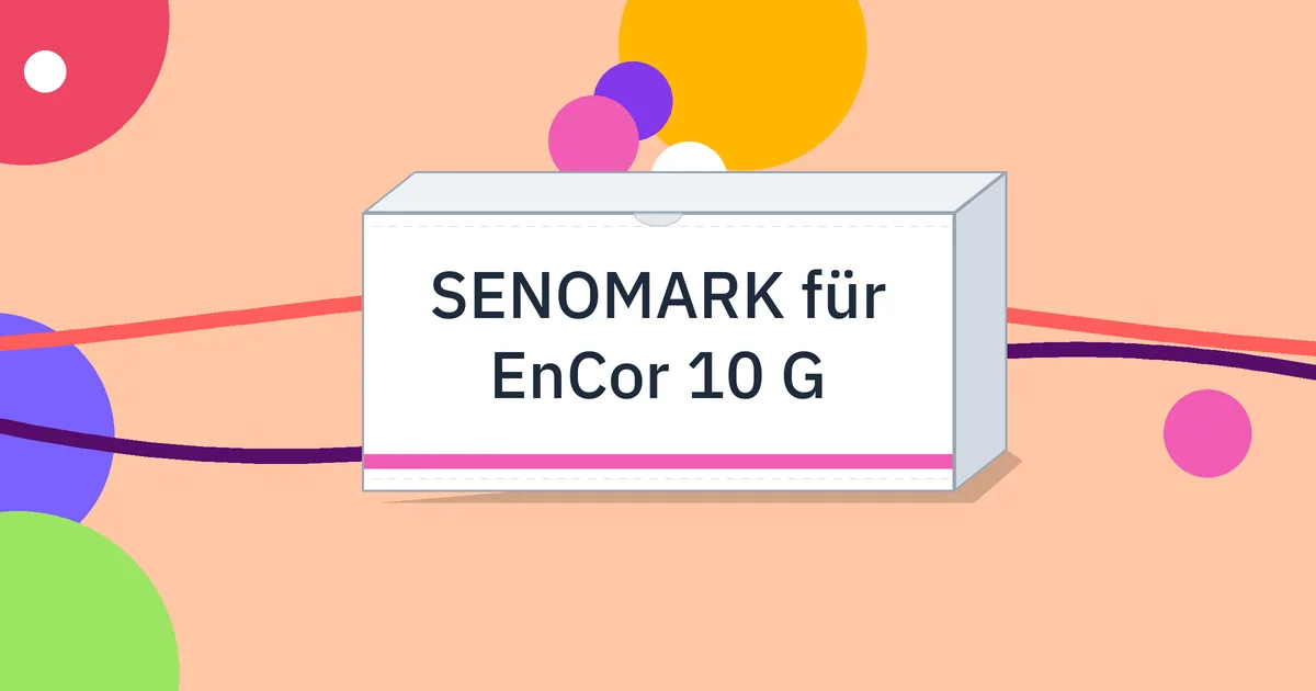 Symbolbild: Packung mit der Aufschrift SENOMARK für EnCor 10 G (PZN 03561839) – Verfügbarkeit und Bezug in Apotheken in Frankfurt am Main