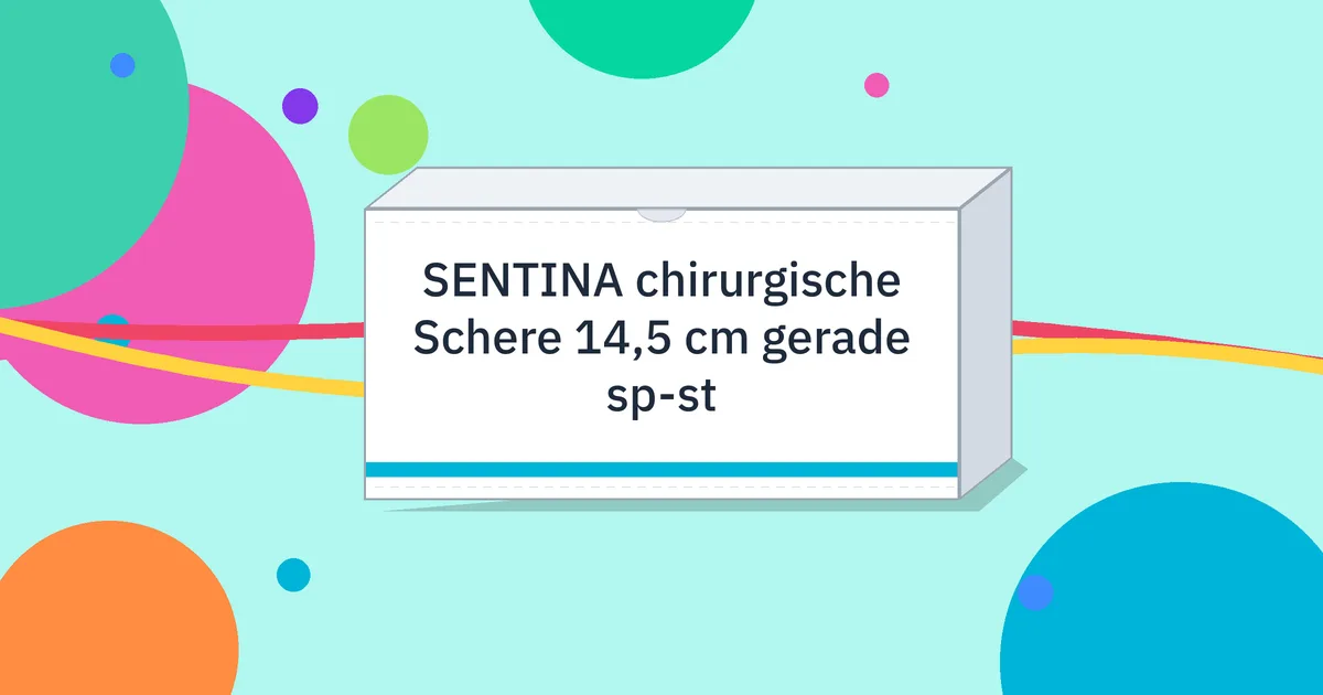 Symbolbild: Packung mit der Aufschrift SENTINA chirurgische Schere 14,5 cm gerade sp-st (PZN 11585044) – Verfügbarkeit und Bezug in Apotheken in Frankfurt am Main