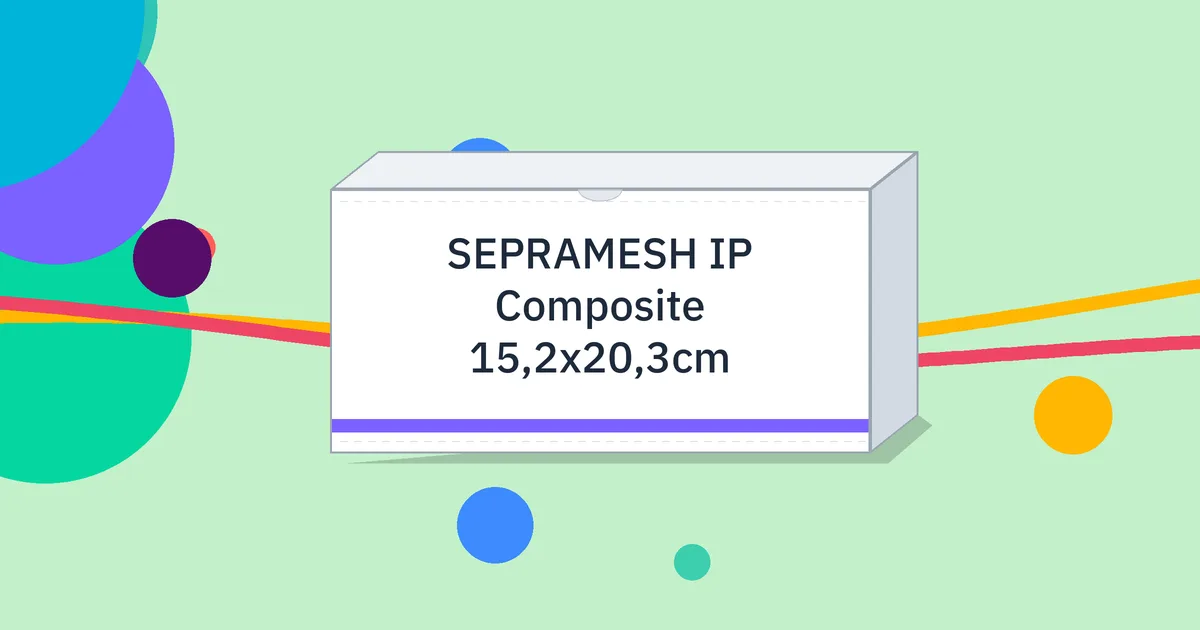Symbolbild: Packung mit der Aufschrift SEPRAMESH IP Composite 15,2x20,3cm (PZN 07215560) – Verfügbarkeit und Bezug in Apotheken in Frankfurt am Main