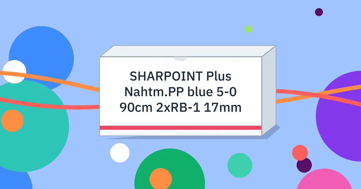Symbolbild: Packung mit der Aufschrift SHARPOINT Plus Nahtm.PP blue 5-0 90cm 2xRB-1 17mm (PZN 17985750) – Verfügbarkeit und Bezug in Apotheken in Frankfurt am Main