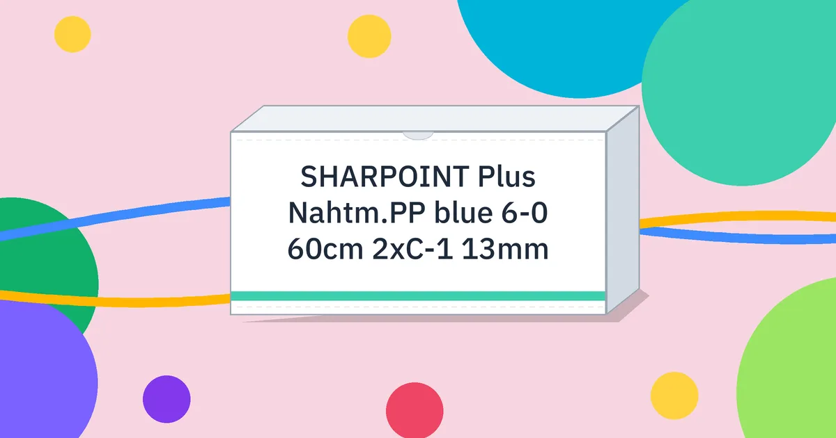 Symbolbild: Packung mit der Aufschrift SHARPOINT Plus Nahtm.PP blue 6-0 60cm 2xC-1 13mm (PZN 17986040) – Verfügbarkeit und Bezug in Apotheken in Frankfurt am Main