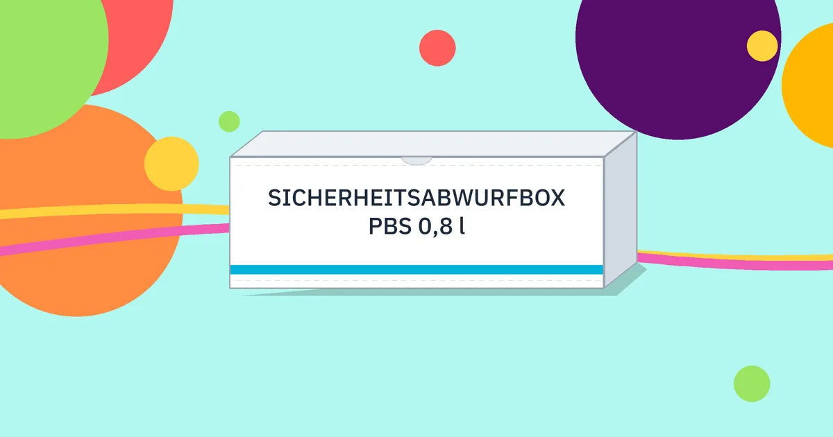 Symbolbild: Packung mit der Aufschrift SICHERHEITSABWURFBOX PBS 0,8 l (PZN 06403153) – Verfügbarkeit und Bezug in Apotheken in Frankfurt am Main