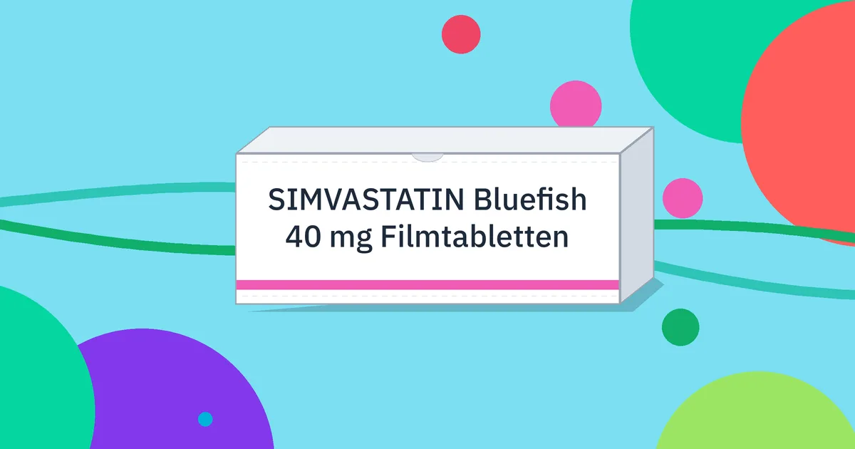Symbolbild: Packung mit der Aufschrift SIMVASTATIN Bluefish 40 mg Filmtabletten (PZN 05378329) – Verfügbarkeit und Bezug in Apotheken in Frankfurt am Main