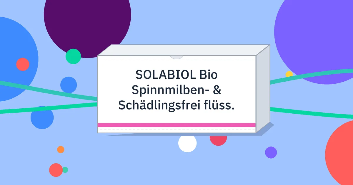 Symbolbild: Packung mit der Aufschrift SOLABIOL Bio Spinnmilben- & Schädlingsfrei flüss. (PZN 14362103) – Verfügbarkeit und Bezug in Apotheken in Frankfurt am Main