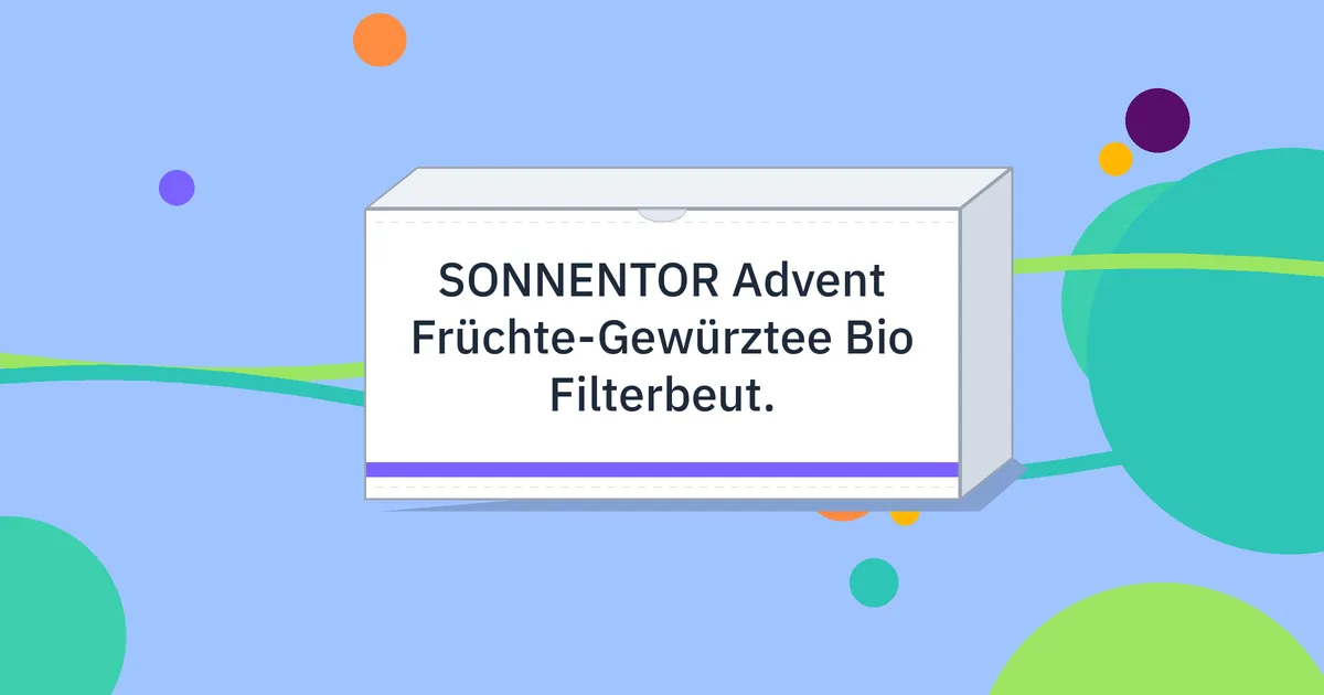 Symbolbild: Packung mit der Aufschrift SONNENTOR Advent Früchte-Gewürztee Bio Filterbeut. (PZN 18902097) – Verfügbarkeit und Bezug in Apotheken in Frankfurt am Main