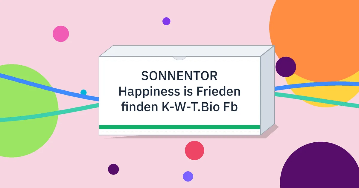 Symbolbild: Packung mit der Aufschrift SONNENTOR Happiness is Frieden finden K-W-T.Bio Fb (PZN 18903441) – Verfügbarkeit und Bezug in Apotheken in Frankfurt am Main