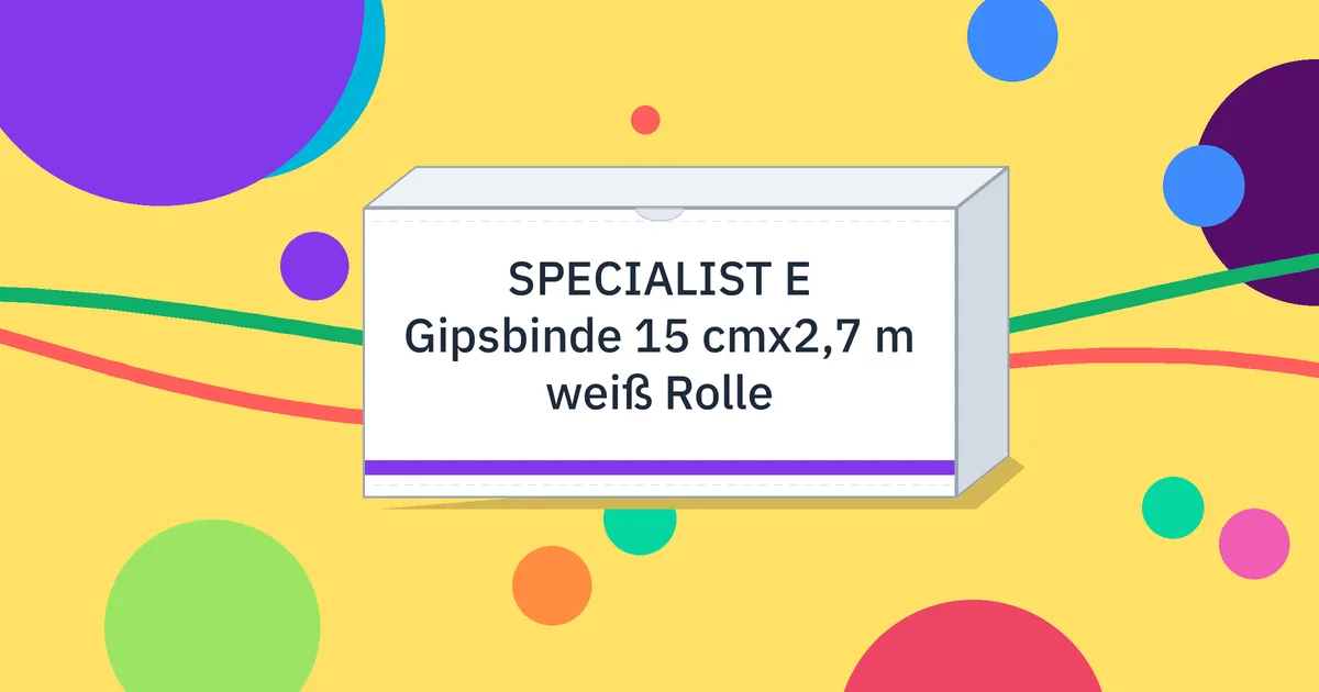 Symbolbild: Packung mit der Aufschrift SPECIALIST E Gipsbinde 15 cmx2,7 m weiß Rolle (PZN 00643152) – Verfügbarkeit und Bezug in Apotheken in Frankfurt am Main
