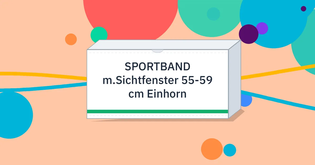 Symbolbild: Packung mit der Aufschrift SPORTBAND m.Sichtfenster 55-59 cm Einhorn (PZN 17837222) – Verfügbarkeit und Bezug in Apotheken in Frankfurt am Main