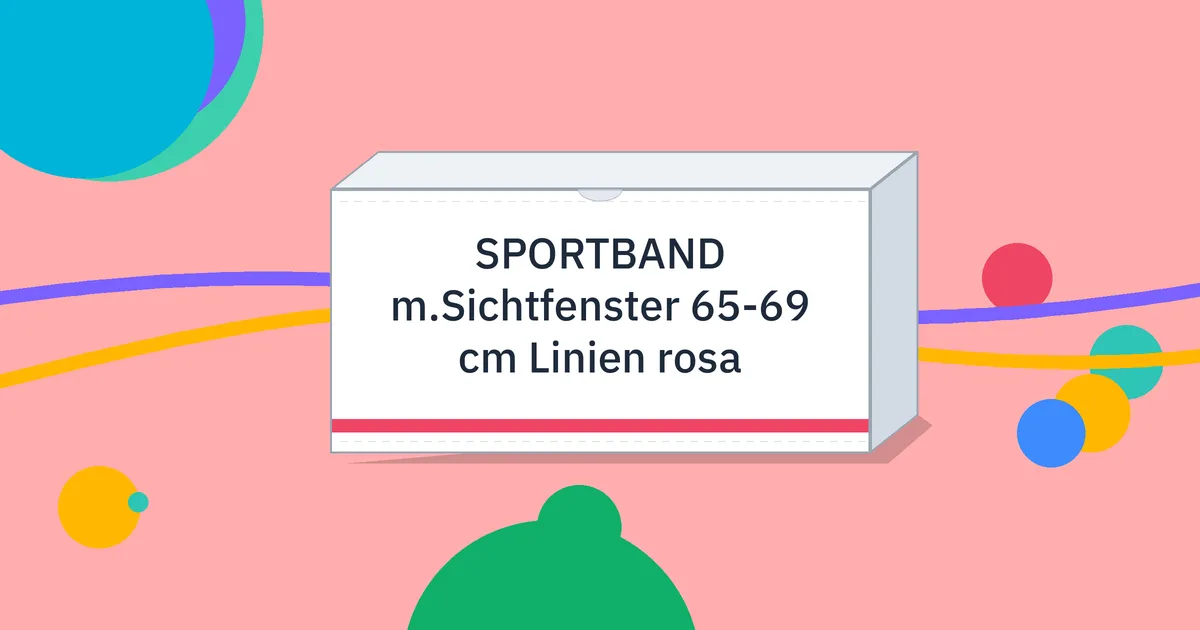 Symbolbild: Packung mit der Aufschrift SPORTBAND m.Sichtfenster 65-69 cm Linien rosa (PZN 17837423) – Verfügbarkeit und Bezug in Apotheken in Frankfurt am Main