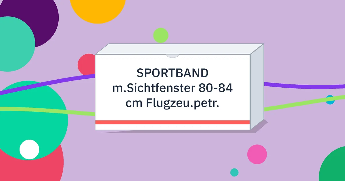 Symbolbild: Packung mit der Aufschrift SPORTBAND m.Sichtfenster 80-84 cm Flugzeu.petr. (PZN 13916290) – Verfügbarkeit und Bezug in Apotheken in Frankfurt am Main
