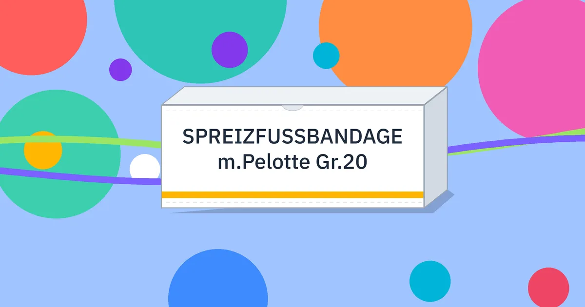 Symbolbild: Packung mit der Aufschrift SPREIZFUSSBANDAGE m.Pelotte Gr.20 (PZN 04863933) – Verfügbarkeit und Bezug in Apotheken in Frankfurt am Main