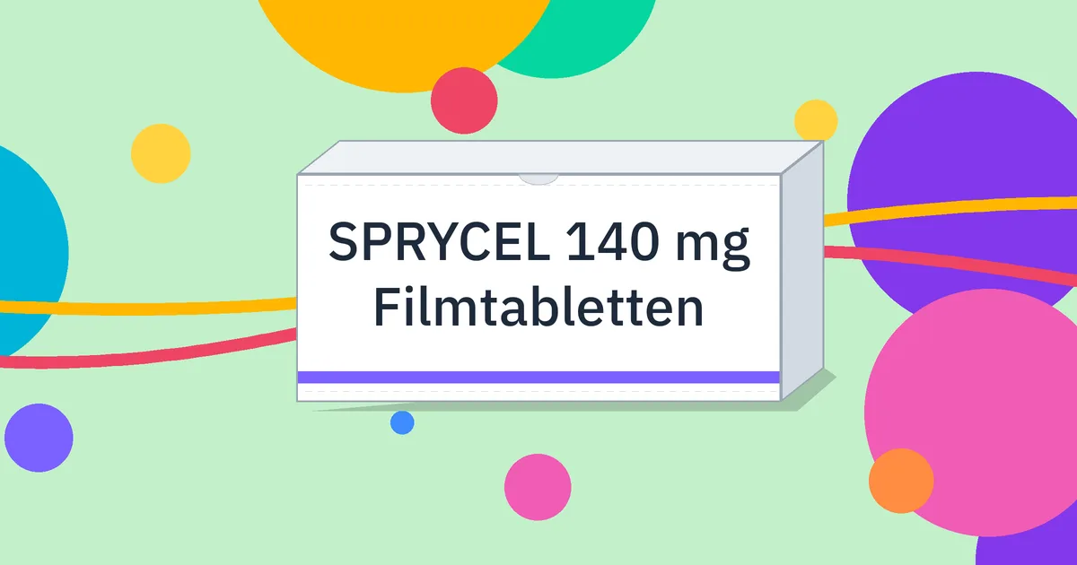 Symbolbild: Packung mit der Aufschrift SPRYCEL 140 mg Filmtabletten (PZN 11048777) – Verfügbarkeit und Bezug in Apotheken in Frankfurt am Main