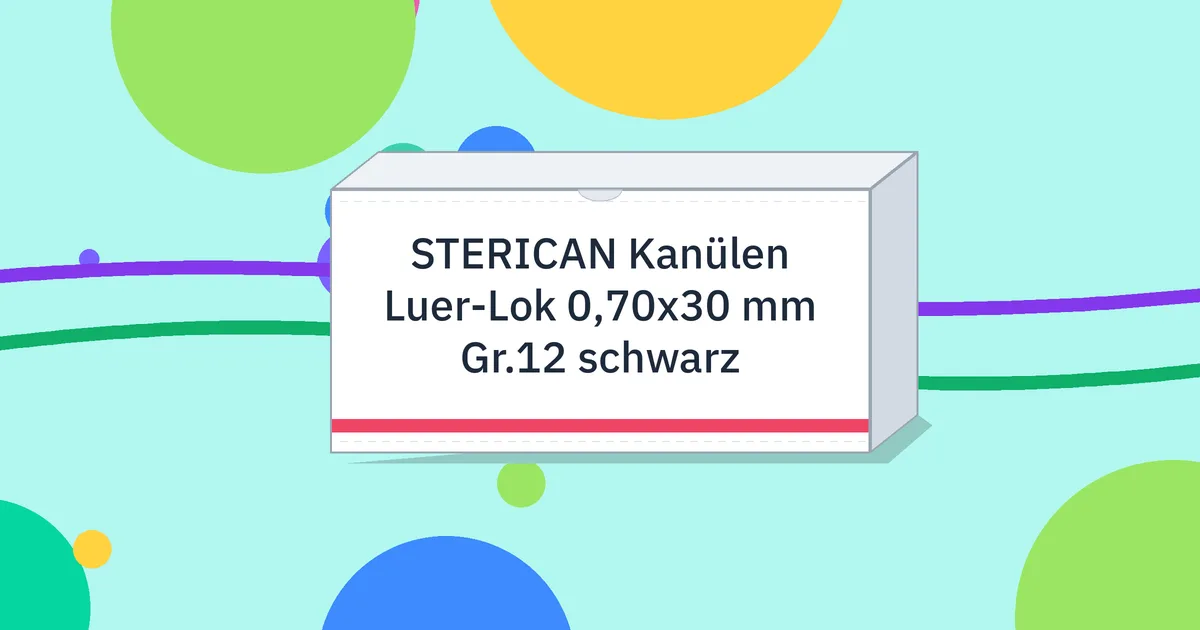 Symbolbild: Packung mit der Aufschrift STERICAN Kanülen Luer-Lok 0,70x30 mm Gr.12 schwarz (PZN 19531119) – Verfügbarkeit und Bezug in Apotheken in Frankfurt am Main