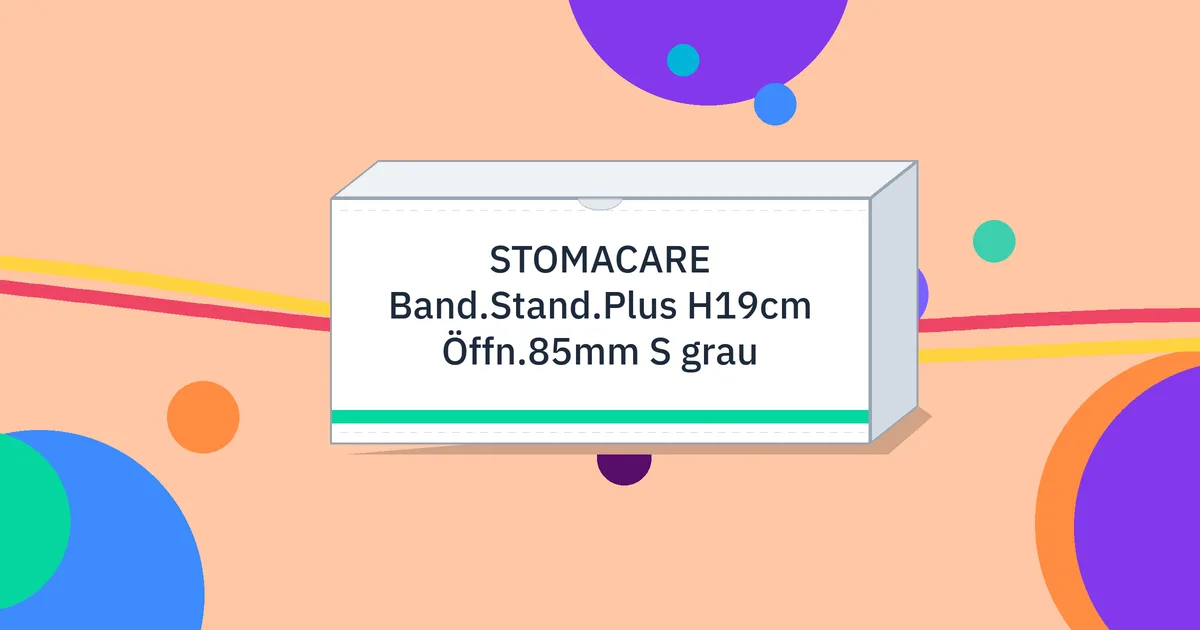 Symbolbild: Packung mit der Aufschrift STOMACARE Band.Stand.Plus H19cm Öffn.85mm S grau (PZN 16750720) – Verfügbarkeit und Bezug in Apotheken in Frankfurt am Main