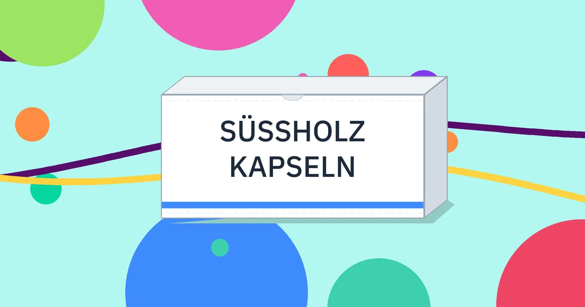 Symbolbild: Packung mit der Aufschrift SÜSSHOLZ KAPSELN (PZN 16325750) – Verfügbarkeit und Bezug in Apotheken in Frankfurt am Main