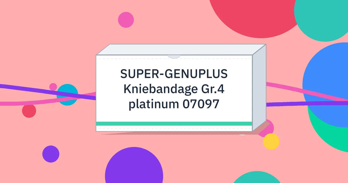 Symbolbild: Packung mit der Aufschrift SUPER-GENUPLUS Kniebandage Gr.4 platinum 07097 (PZN 10200651) – Verfügbarkeit und Bezug in Apotheken in Frankfurt am Main