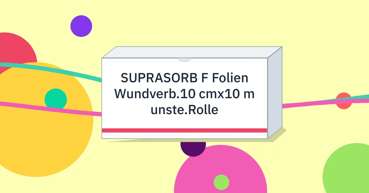 Symbolbild: Packung mit der Aufschrift SUPRASORB F Folien Wundverb.10 cmx10 m unste.Rolle (PZN 17833804) – Verfügbarkeit und Bezug in Apotheken in Frankfurt am Main