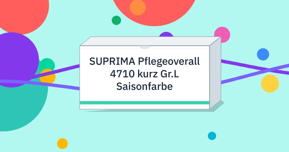 Symbolbild: Packung mit der Aufschrift SUPRIMA Pflegeoverall 4710 kurz Gr.L Saisonfarbe (PZN 11660395) – Verfügbarkeit und Bezug in Apotheken in Frankfurt am Main
